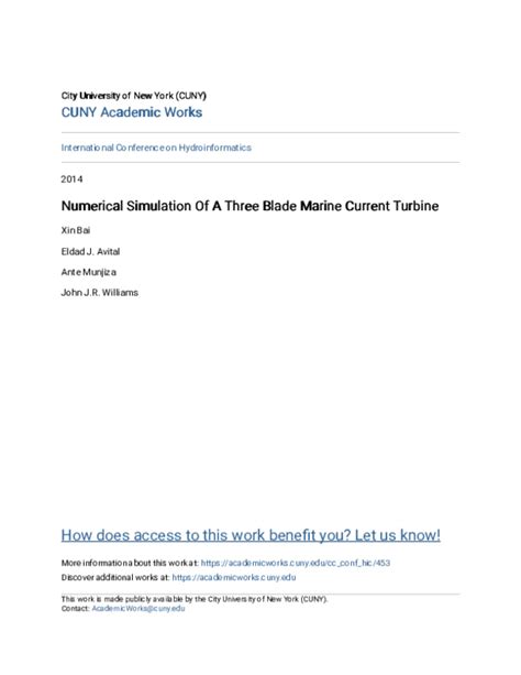 Pdf Numerical Simulation Of A Three Blade Marine Current Turbine