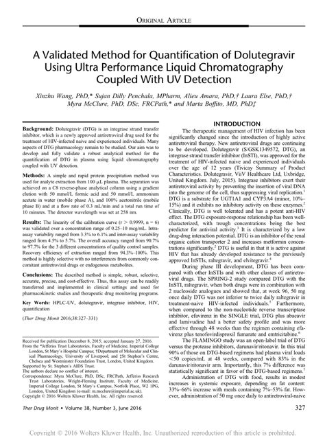 pdf a validated method for quantification of dolutegravir using ultra
