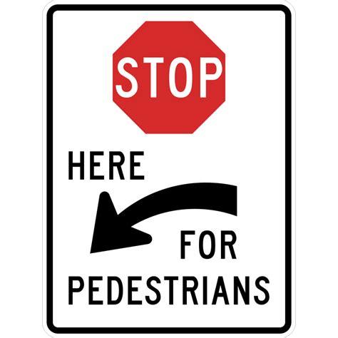 R1 5cl Stop Here For Pedestrians Left Arrow Sign Sign Maven