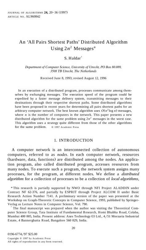 Pdf An ‘all Pairs Shortest Paths Distributed Algorithm Using