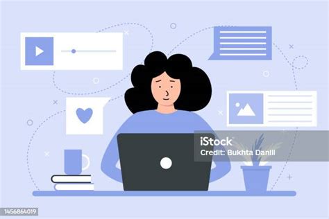 직장에서 콘텐츠 관리자 여성 멀티태스킹 기술 개념 이메일 마케팅 분석으로 바쁜 프리랜서 직원 검색 엔진에 대한 스톡 벡터 아트 및 기타 이미지 Istock