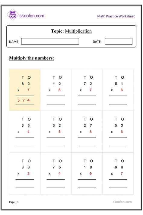 Multiplication Sums For Class 4