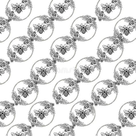 Pattern With Bee Bee With Floral Frame Pattern For Textile Design Cut File Floral Wreath