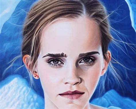 Photorealistic Painting Of Emma Watson In An Ice Cave Stable
