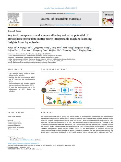 Pdf Key Toxic Components And Sources Affecting Oxidative Potential Of Atmospheric Particulate