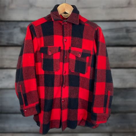 Vintage Vintage Woolrich Wool Shirt Jacket Mens 15 Small Red Black