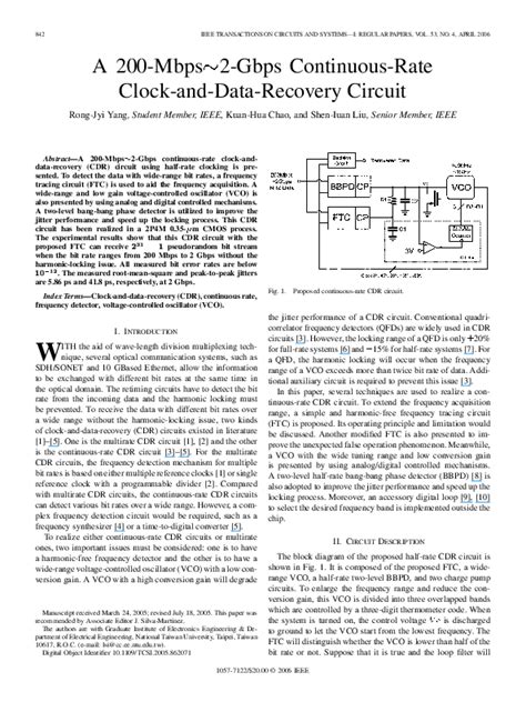 Pdf A 200 Mbps∼2 Gbps Continuous Rate Clock And Data Recovery Circuit