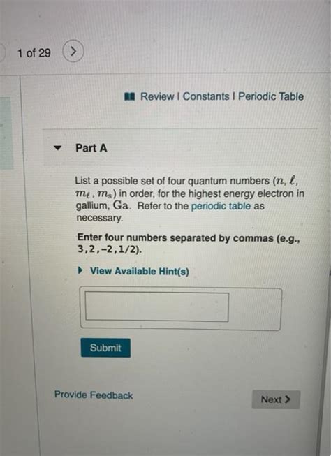 solved 1 of 29 a review constants 1 periodic table part