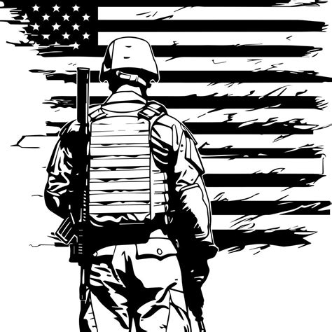 Free Us American Soldier And American Flag Background Black And White