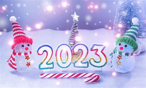 Nouvel An 2023 Noël Deux Bonhommes De Neige Et Numéros 2023 Carte De