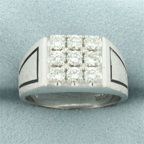 Mens Satin Finish Diamond Ring In 14k White Gold Etsy