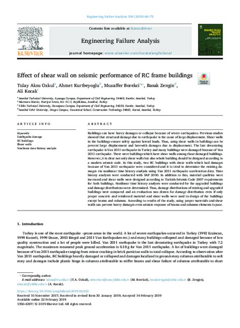 Pdf Effect Of Shear Wall On Seismic Performance Of Rc Frame Buildings