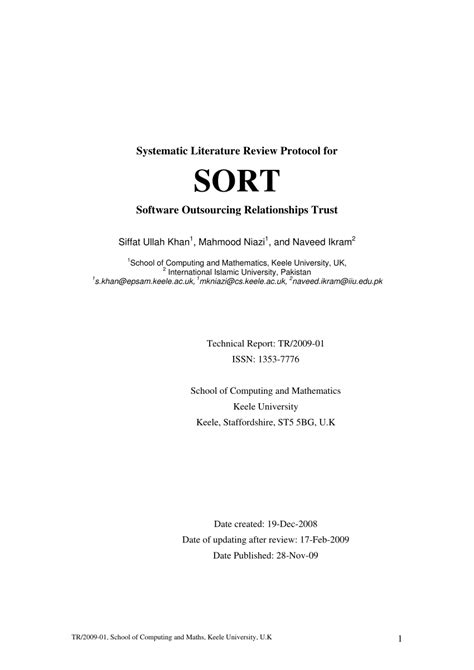 Pdf Systematic Literature Review Protocol For Sort Software