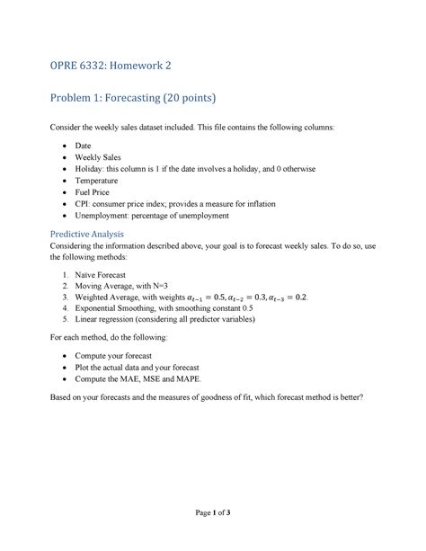 hw2 page 1 of 3 opre 6332 homework 2 problem 1 forecasting 20