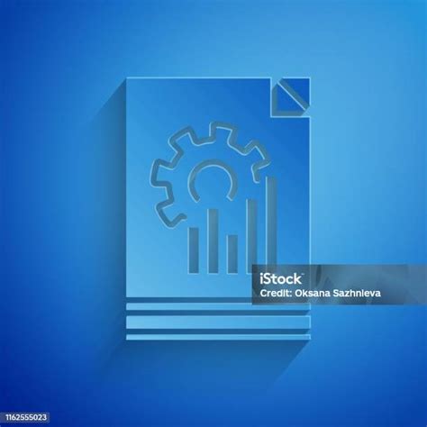 파란색 배경에 격리 된 그래프 차트 아이콘이있는 종이 잘라내기 문서입니다 텍스트 파일 아이콘을 보고합니다 회계 기호입니다 감사