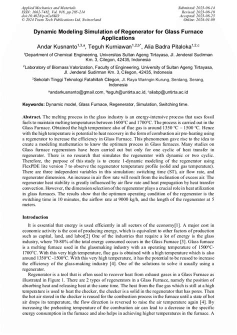 Dynamic Modeling Simulation Of Regenerator For Glass Furnace Applications Scientificnet