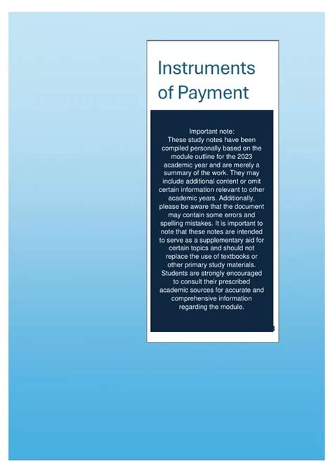 Summary Instruments Of Payment Full Summaries Instruments Of Payment