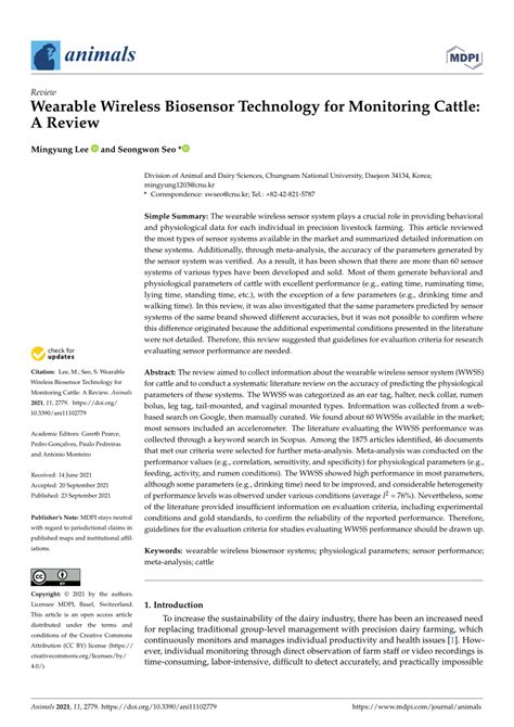 Pdf Wearable Wireless Biosensor Technology For Monitoring Cattle A