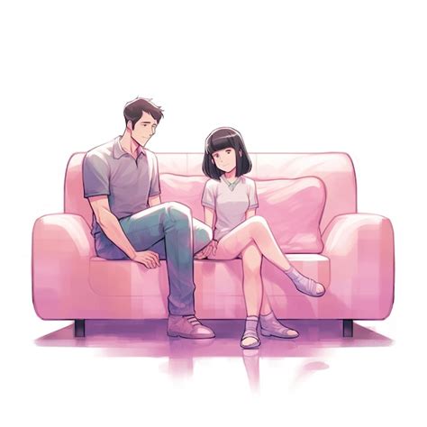 Premium AI Image A Drawing Of A Couple Sitting On A Couch With A Pink Couch