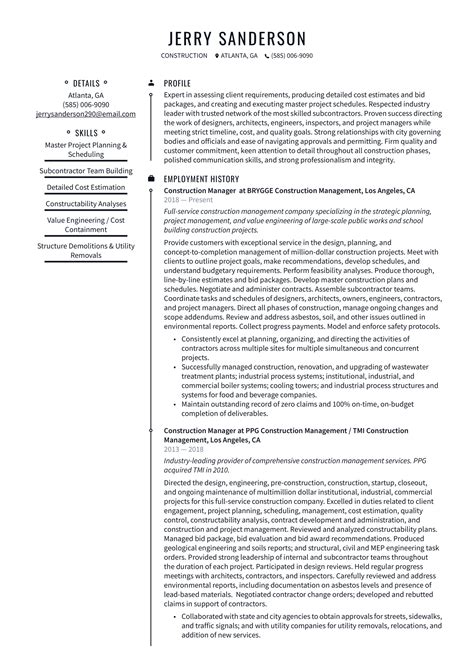 Construction Resume Example And Writing Guide