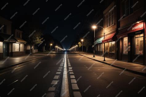 Premium Ai Image City Road Intersection Dim Street Lights Street View
