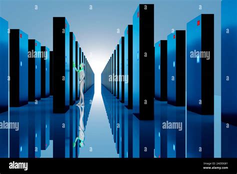 Robot Using A Supercomputer Illustration Of A Humanoid Robot Using A Supercomputer In A Future