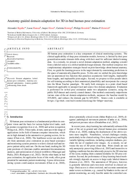 Pdf Anatomy Guided Domain Adaptation For 3d In Bed Human Pose Estimation