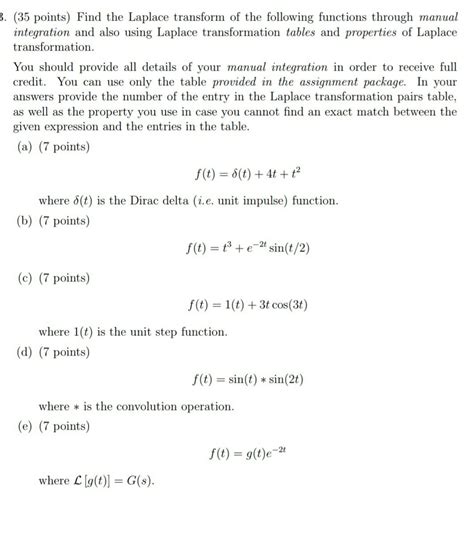 Solved 3 35 Points Find The Laplace Transform Of The