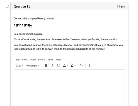 solved d question 11 3 8 pts convert the unsigned binary