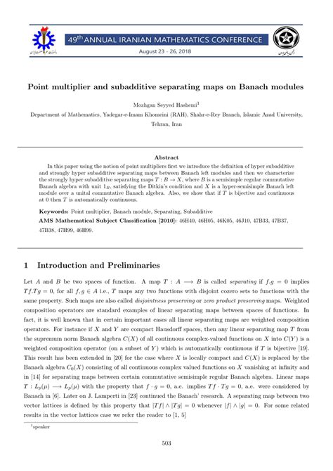 PDF Point Multiplier And Subadditive Separating Maps On Banach Modules