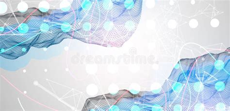 Abstract Frame Wave With Colored Spots On It And Curved Lines Plexus Effect Stock Illustration