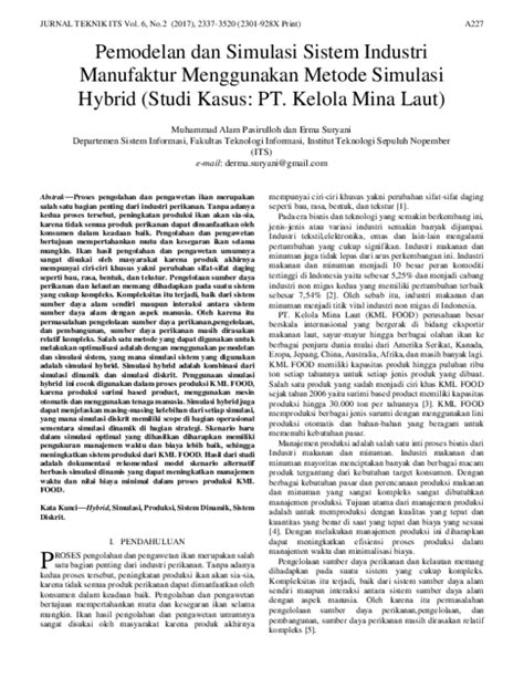 Pdf Pemodelan Dan Simulasi Sistem Industri Manufaktur Menggunakan Metode Simulasi Hybrid