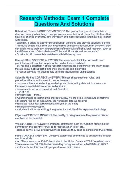 Research Methods Exam 1 Complete Questions And Solutions Research Methods Stuvia US