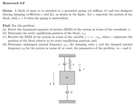 Solved Homework F Given A Block Of Mass M Is Attached To Chegg