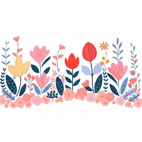 Naive Spring Flower Border Abstract Floral Banner Premium Ai Generated Vector
