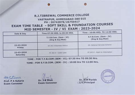 Regular Exam Time Table Mid Semester Ivvi March 2023 24 R J Tibrewal Commerce College