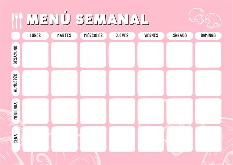 Planificador De Menú Semanal En Blanco Para Imprimir Planificadores