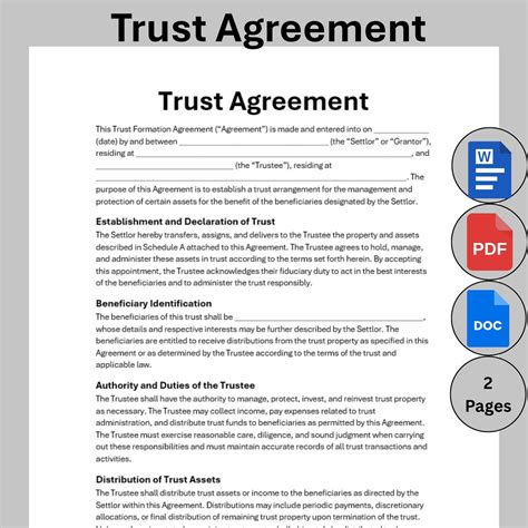 Trust Agreement Form Customizable Beneficiary Template Printable
