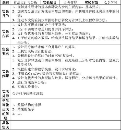 算法设计与分析实验教案 合并排序 word文档在线阅读与下载 无忧文档