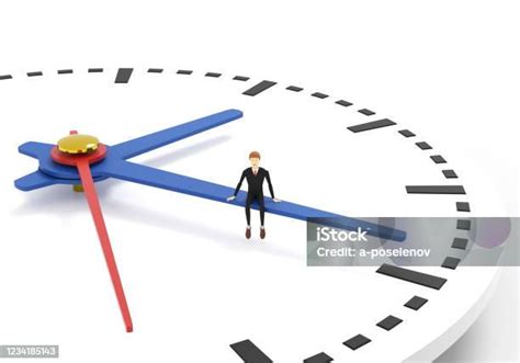 남자는 큰 시계 손에 앉아 있다 시간 관리의 개념 3d 일러스트레이션 벽 시계에 대한 스톡 사진 및 기타 이미지 벽 시계 디지털 생성 이미지 시침 Istock