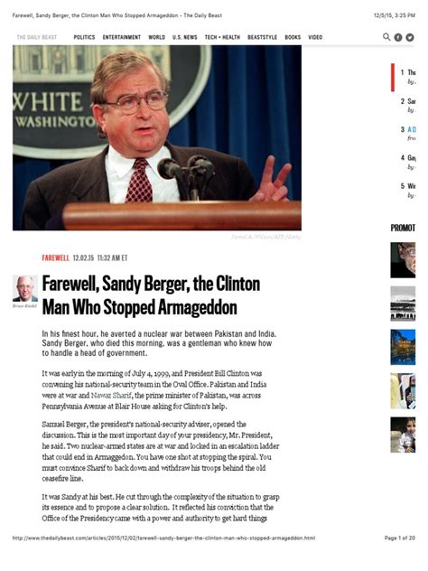 Farewell Sandy Berger The Clinton Man Who Stopped Armageddon The