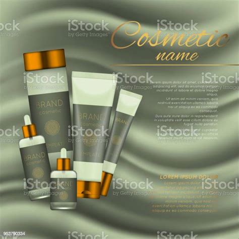 벡터는 부드러운 실크 배경에 3d 화장품 그림 아름다움 현실적인 화장품 제품 디자인 서식 파일입니다 3차원 형태에 대한 스톡 벡터 아트 및 기타 이미지 Istock