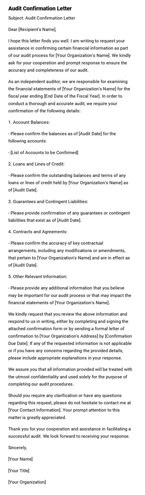 Audit Confirmation Letter