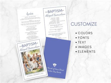 LDS Baptism Program, Customizable Template, Easy to Edit Canva Download, Girl or Boy Baptism ...