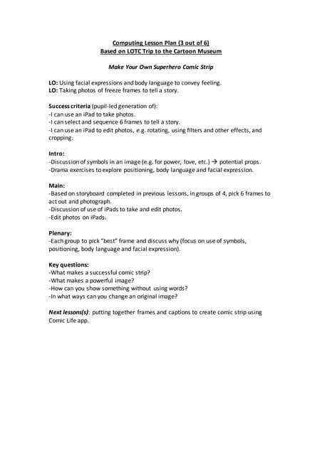 Cartoon Museum Computing Lesson Plan Docx Computer Animation