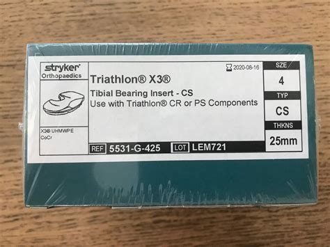 New Stryker 5531 G 425 Triathlon X3 Tibial Bearing Insert Cs Size 4