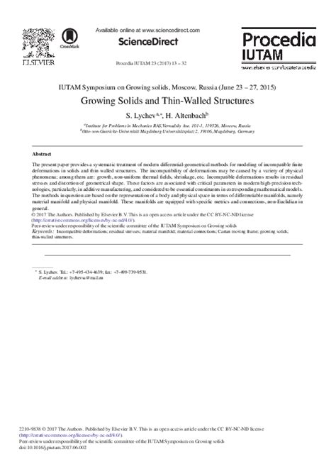 Pdf Growing Solids And Thin Walled Structures