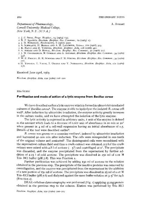 Pdf Purification And Mode Of Action Of A Lytic Enzyme From Bacillus