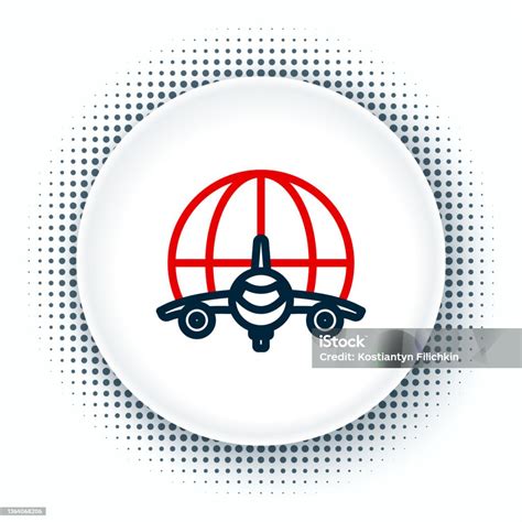 흰색 배경에 고립 된 비행 비행기 아이콘라인 글로브 비행기는 지구 주위를 날아다 항공기 세계 아이콘 다채로운 개요 개념 벡터 개념에 대한 스톡 벡터 아트 및 기타 이미지