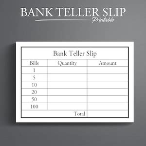 Bank Teller Slip Printable Pdf Etsy